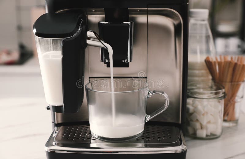 Modern Coffee Machine with Cup in Office Kitchen, Closeup Stock Image ...
