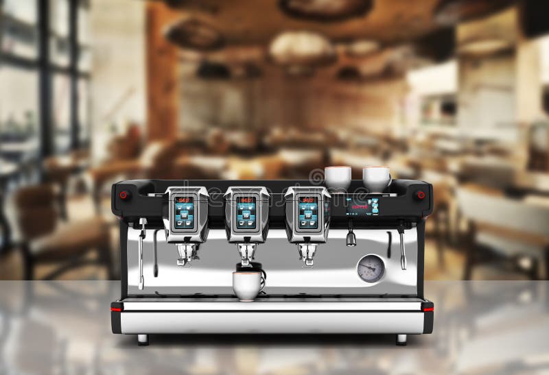 Modern Coffee Machine Front View on Coffee House Background 3d Stock ...