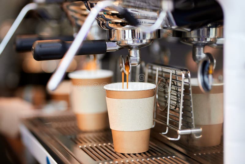Modern Coffee Machine Making Two Cups of Coffee Stock Photo - Image of ...
