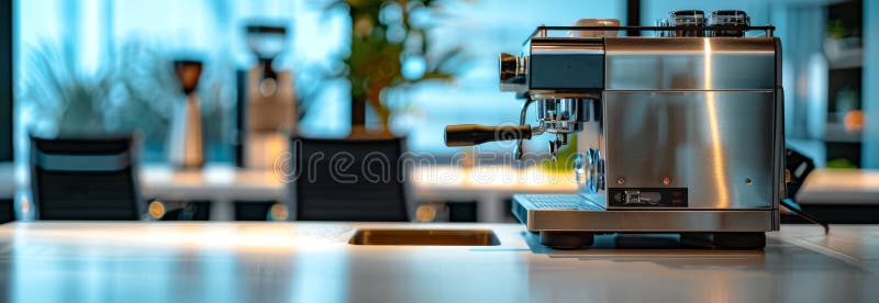 Modern Coffee Machine on Office Table. Concept of Workplace Efficiency ...