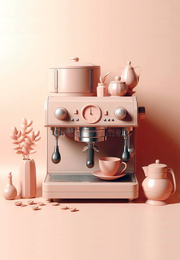 Modern Coffee Machine in Peach Tones Stock Illustration - Illustration ...