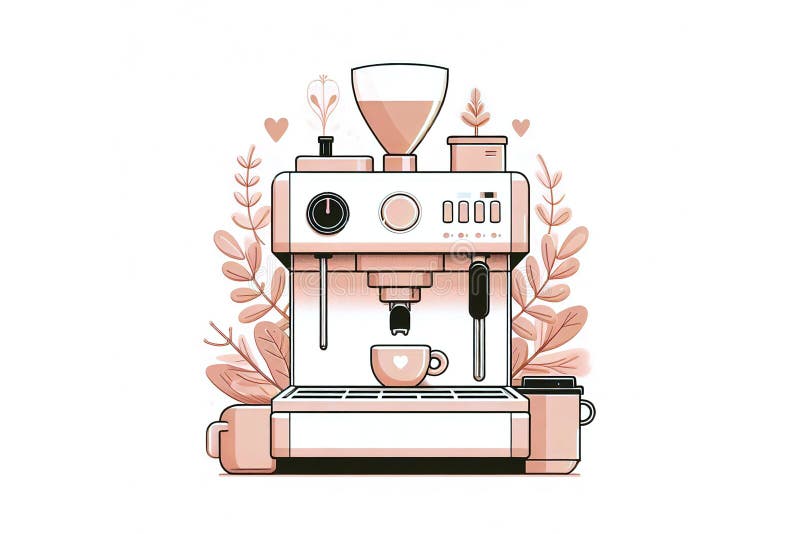 Modern Coffee Machine in Peach Tones Stock Illustration - Illustration ...