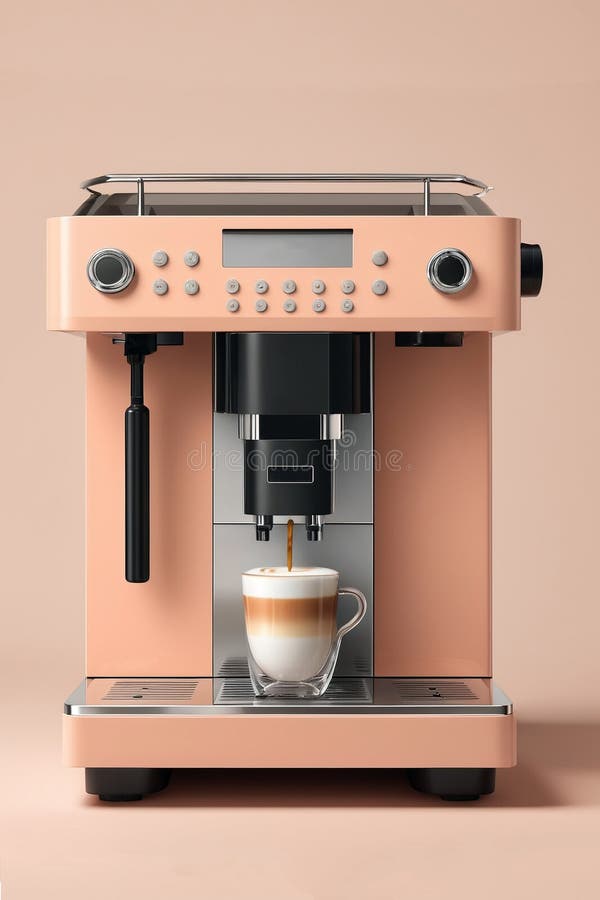 Modern Coffee Machine in Peach Tones Stock Illustration - Illustration ...