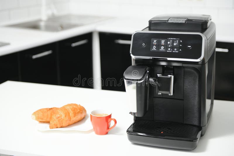Modern Coffee Machine on Table in Kitchen Stock Photo - Image of ...