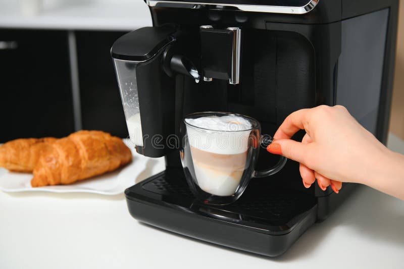 Modern Coffee Machine on Table in Kitchen Stock Photo - Image of drink ...