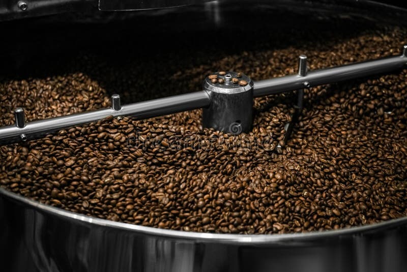 Modern Coffee Roaster Machine with Beans, Closeup Stock Photo - Image ...