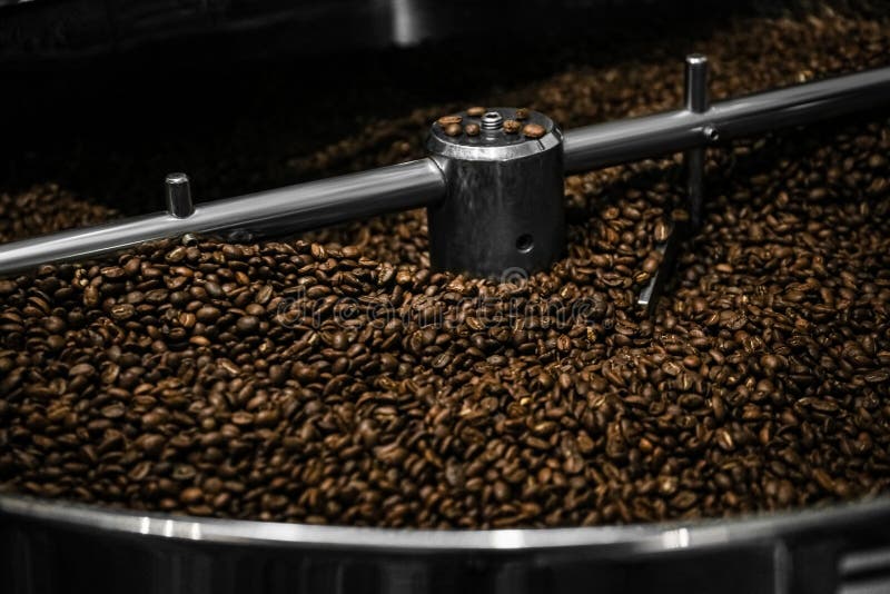 Modern Coffee Roaster Machine with Beans, Closeup Stock Image - Image ...