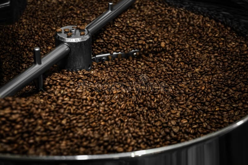 Modern Coffee Roaster Machine with Beans, Closeup Stock Image - Image ...