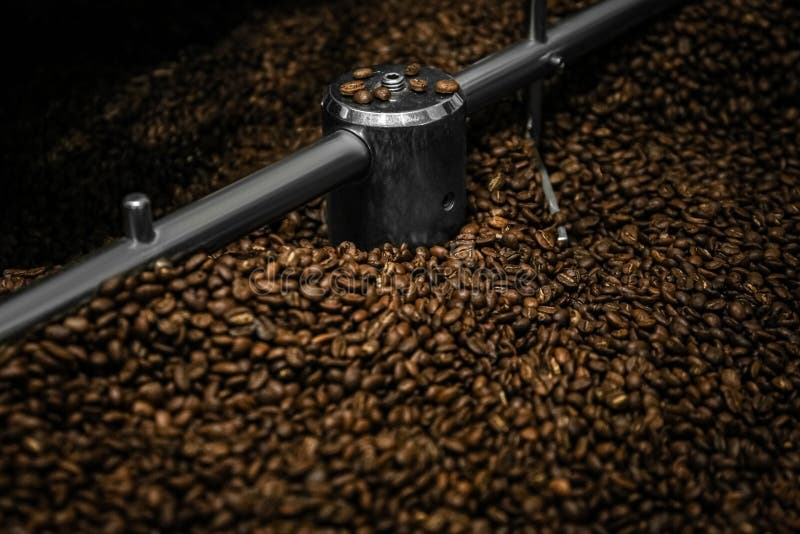 Modern Coffee Roaster Machine with Beans, Closeup Stock Image - Image ...