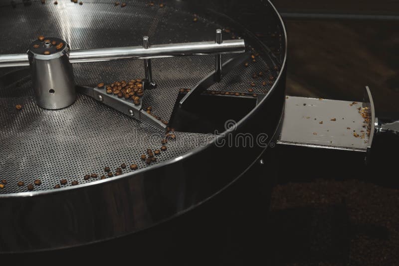 Modern Coffee Roaster Machine with Beans Indoors, Closeup Stock Photo ...