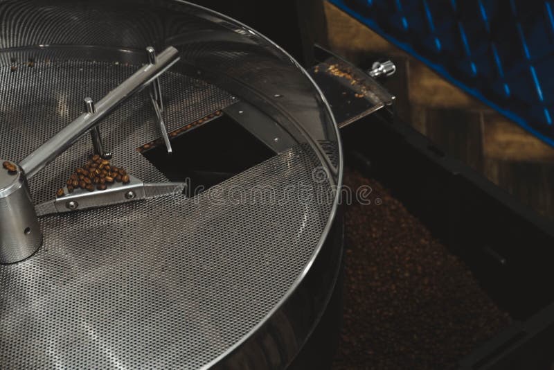 Modern Coffee Roaster Machine with Beans Indoors, Closeup Stock Image ...