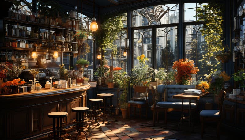 Modern Coffee Shop with Elegant Decor and Cozy Indoor Seating Generated ...