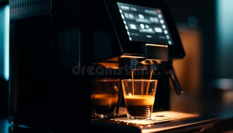 Modern Coffee Shop with Illuminated Machinery and Equipment Generated ...
