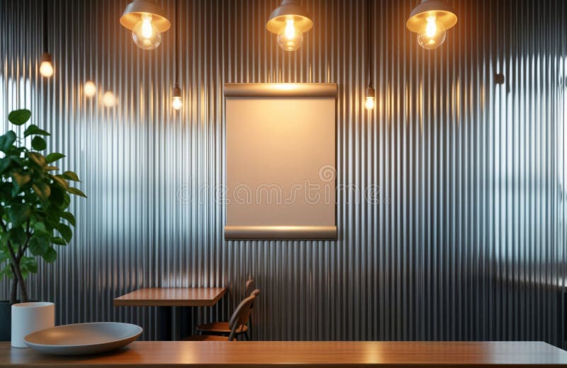 Modern Coffee Shop Interior Design Features Corrugated Metal Wall with ...