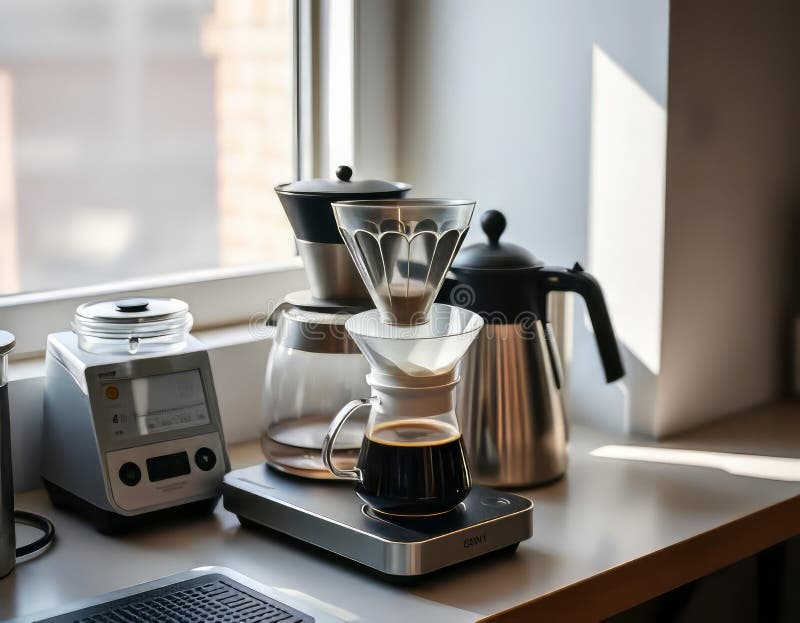 Modern Coffee Station with Pour Over Brewer and Warming Tray Stock ...