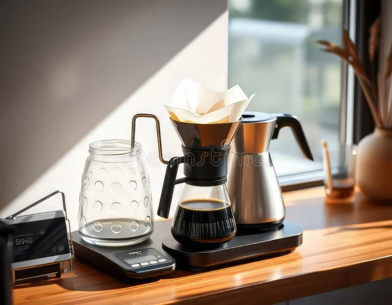 Modern Coffee Station with Pour Over Brewer and Warming Tray Stock ...