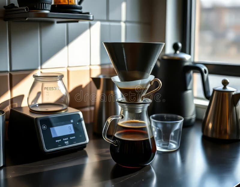 Modern Coffee Station with Pour Over Brewer and Warming Tray Stock ...