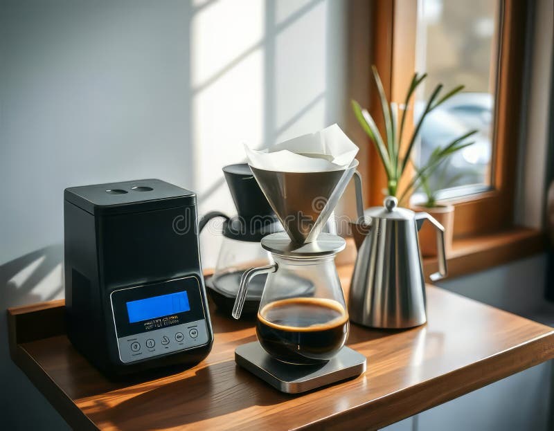 Modern Coffee Station with Pour Over Brewer and Warming Tray Stock ...