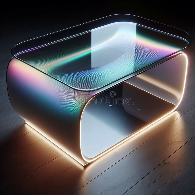 A Modern Coffee Table with a Glass Top Featuring Iridescent, Wavy ...