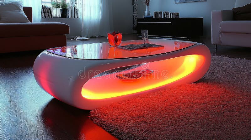 Modern Coffee Table with LED Lighting in Living Room Interior. Possible ...