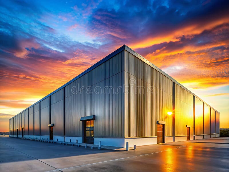 Modern Cold Storage Warehouse Silhouette at Sunset a Stunning Design ...
