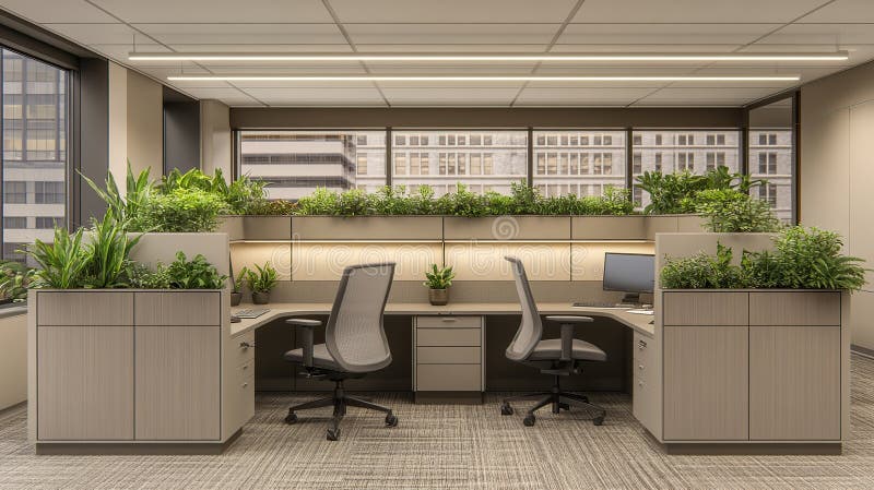 Modern, Collaborative Office Space with Living Walls Stock Illustration ...