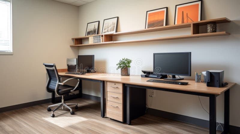 A Modern and Collaborative Shared Office Space with a Long Wooden Table ...