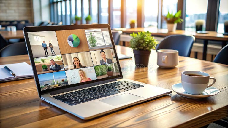 Modern Collaborative Workspace Stunning Slide Presentation on Laptop ...