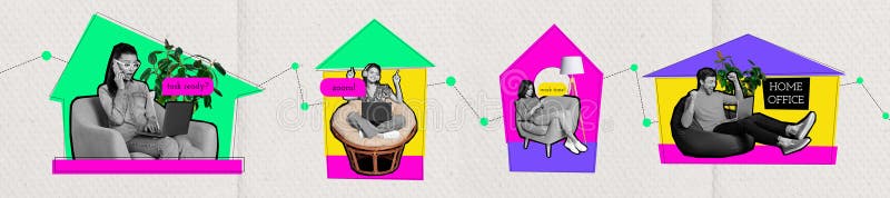 Modern Collage Depicting Home Office Scenes with Creative and Vibrant ...