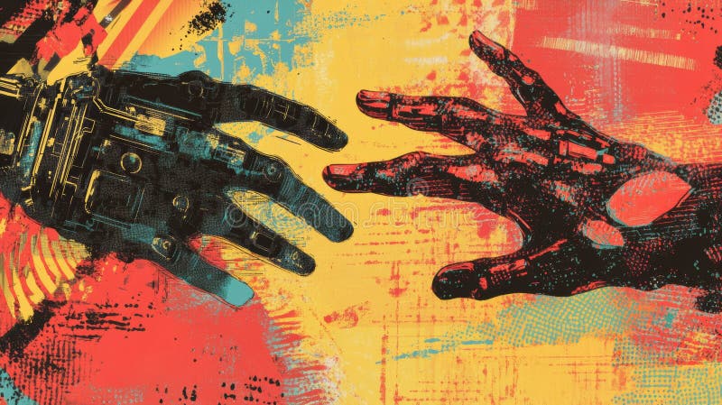 Modern Collage Illustrates Human Hand Reaching Out To Robot Hand ...