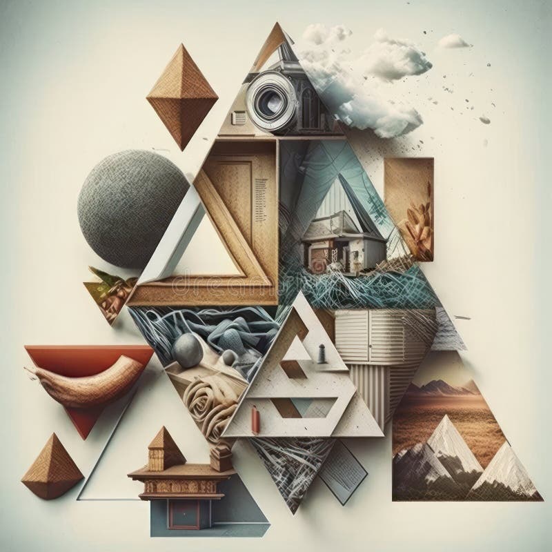 Modern Collage of Modern Pop Art Style with Geometric Shapes, Planets ...