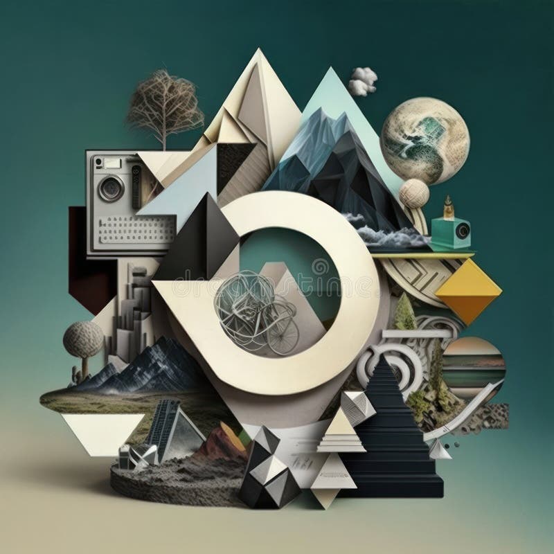 Modern Collage of Modern Pop Art Style with Geometric Shapes, Planets ...