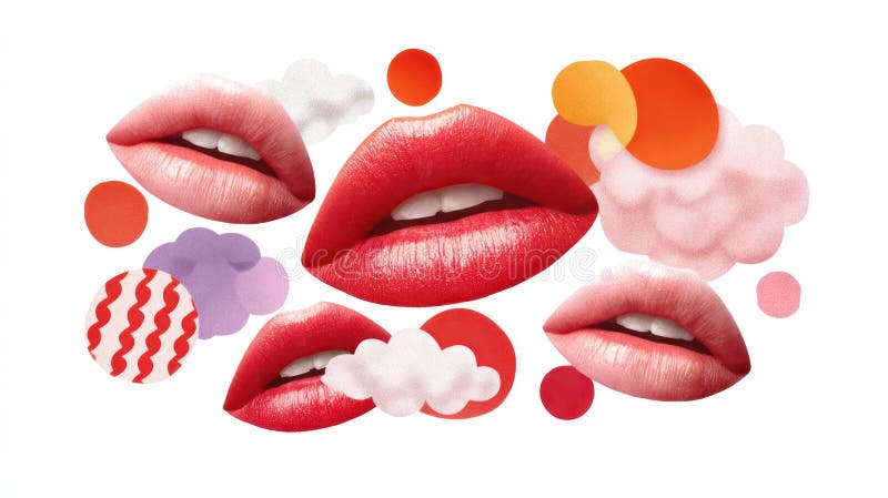 Red Lips Pop Collage with Playful Geometric Elements Stock Image ...