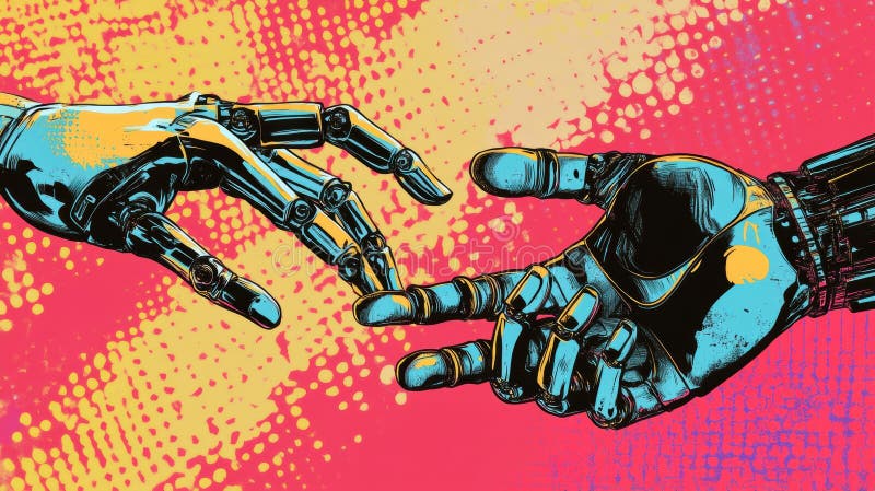 Collage Representing Human Hand Reaching Towards Robot Hand ...