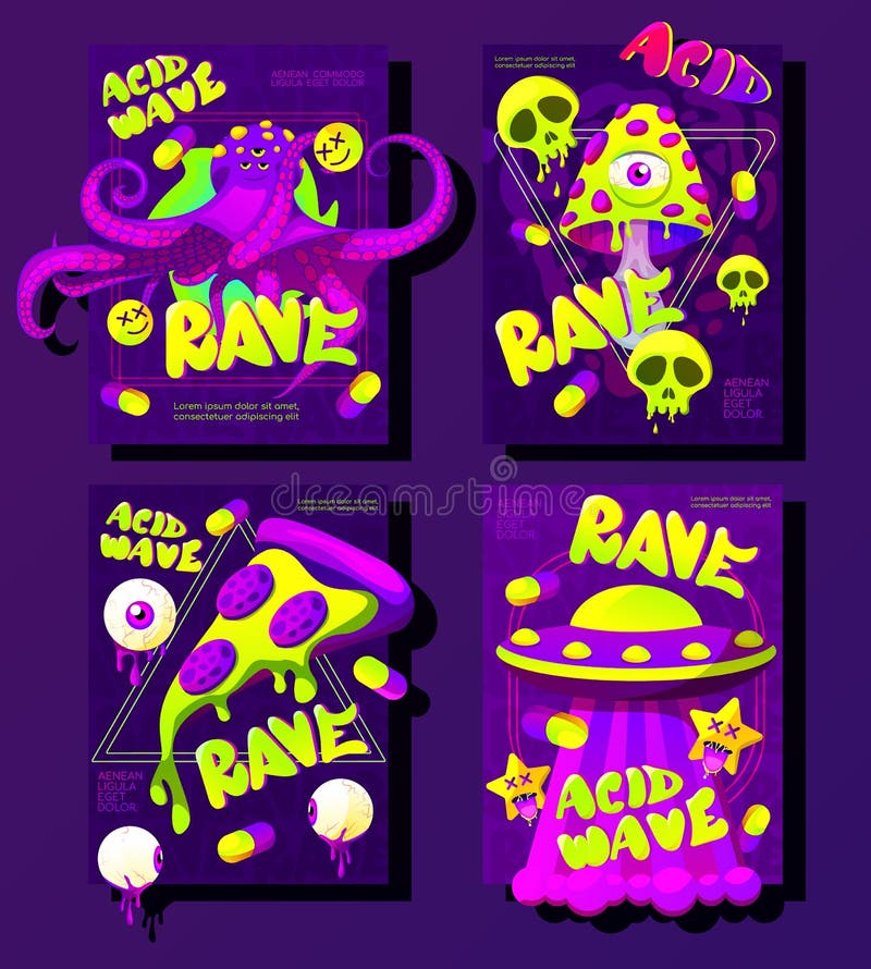 Psychedelic rave banner stock illustration. Illustration of party ...