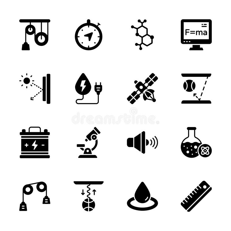 Modern Collection of Physics Practical Glyph Icons Stock Illustration ...