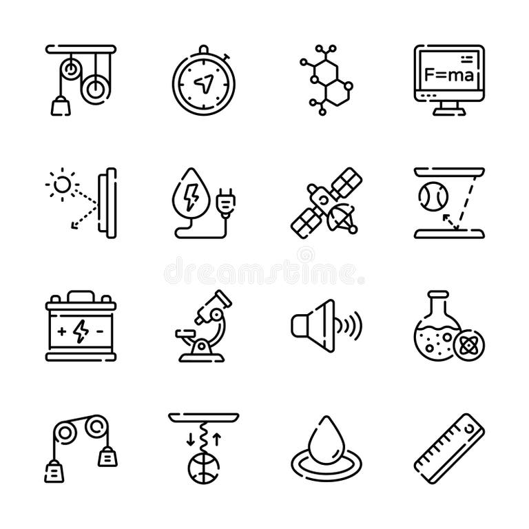 Modern Collection of Physics Practical Line Icons Stock Illustration ...