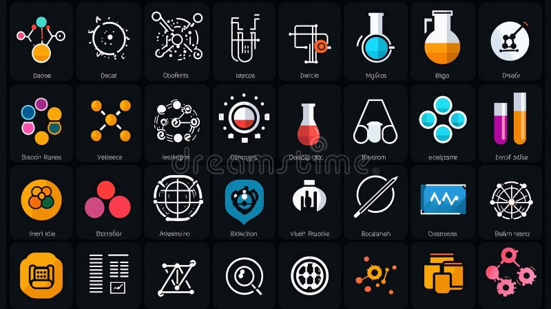 Science and Technology Icon Set with Chemistry and Molecular Symbols ...