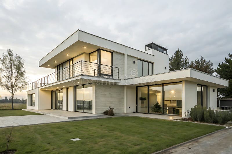 Modern Colonial Style House with Garage and Landscaped Front Yard Stock ...