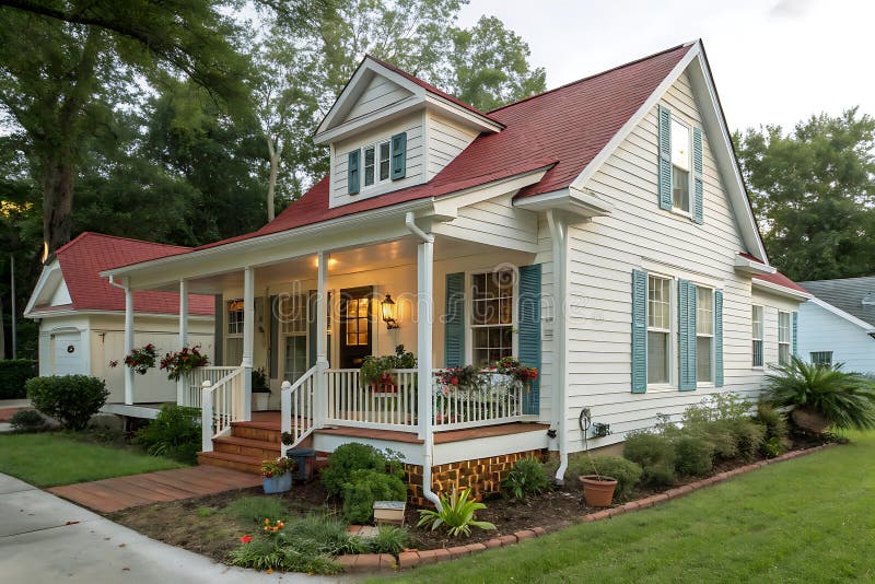 Modern Colonial Style House with Garage and Landscaped Front Yard Stock ...
