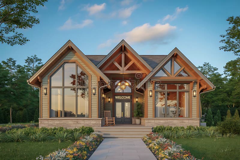 Modern Colonial Style House with Garage and Landscaped Front Yard Stock ...