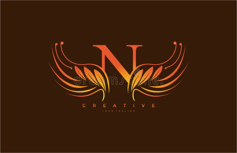 Modern Color Gradient N Typography Flourishes Logogram Beauty Wings ...