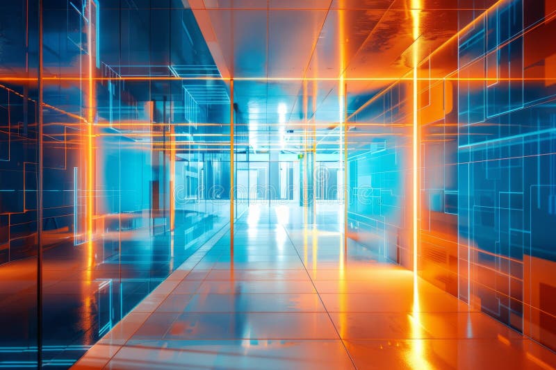 Modern Color Neon Open Space Office Interior with Information ...