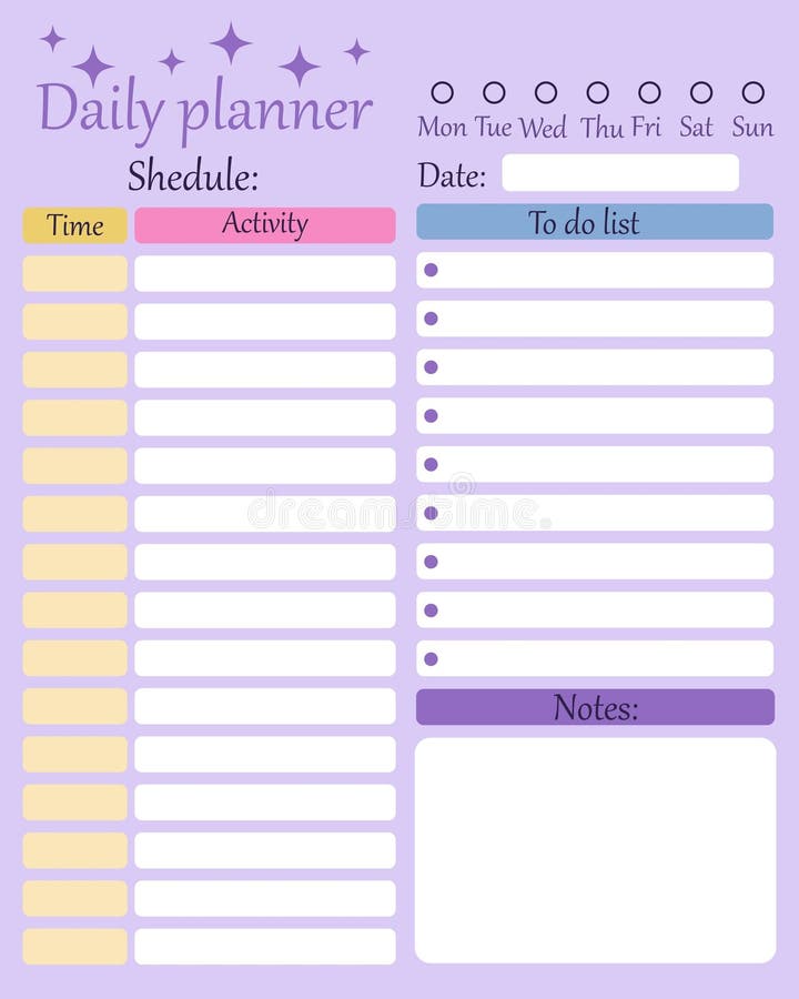 Modern Color daily Planner. Vector Illustration. Stock Illustration ...