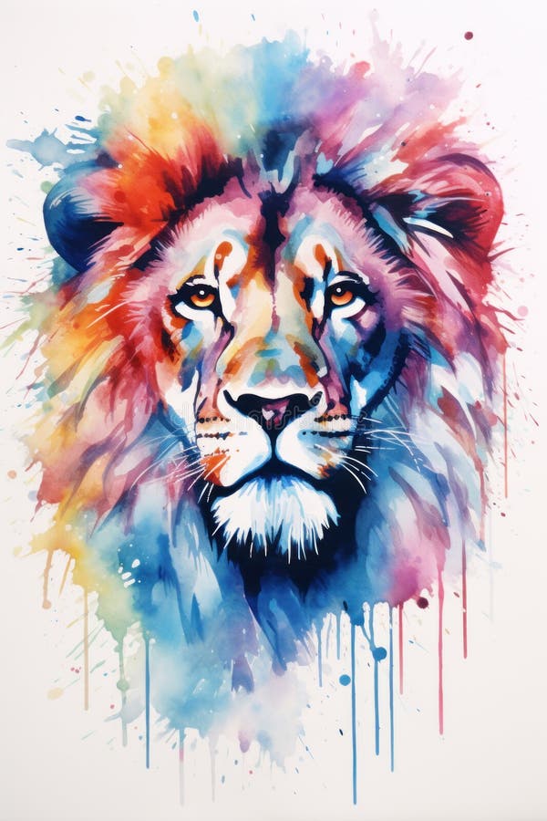 Modern Color Poster with a Lion in Splashes of Paint. Stock ...