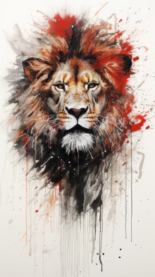 Modern Color Poster with a Lion in Splashes of Paint. Stock ...