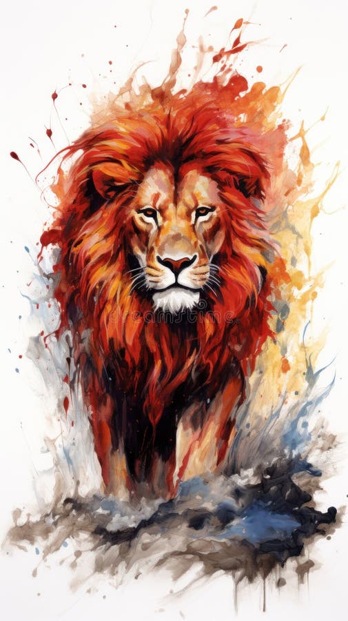 Modern Color Poster with a Lion in Splashes of Paint. Stock ...