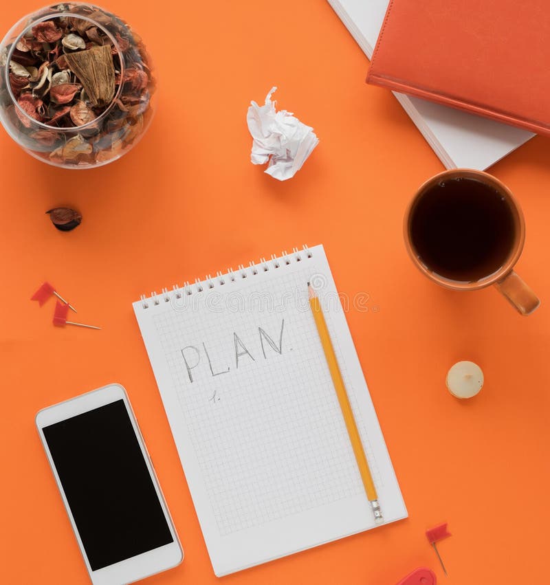 Modern Color Table Office Desk with Notepad Smartphone and Other ...