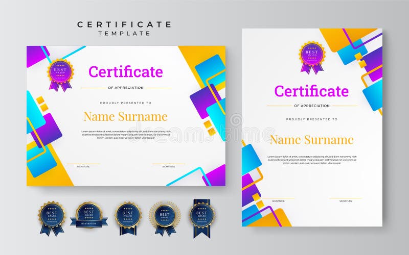 Modern Colorful Blue Certificate Template and Border, for Award ...