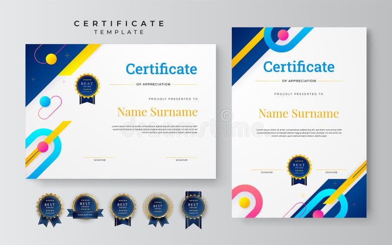 Modern Colorful Blue Certificate Template and Border, for Award ...